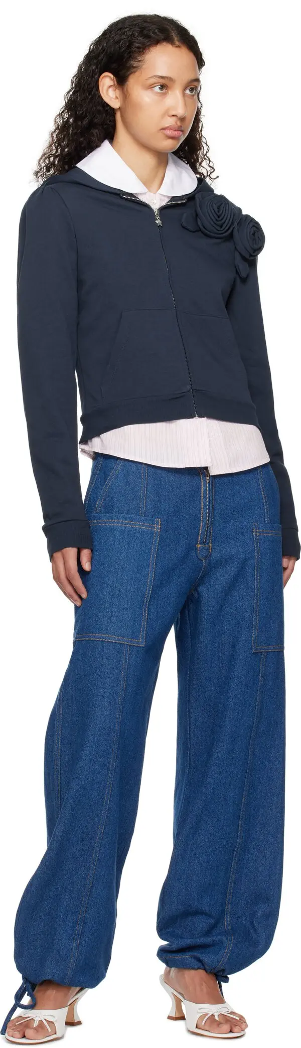 Sandy Liang Sookie French Terry Zip-Up Hoodie In 409 Navy - 25